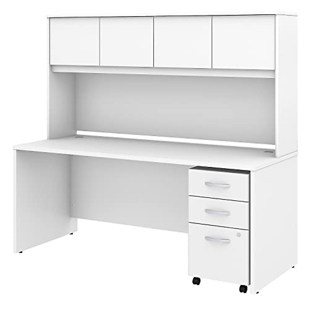 Studio C 72W x 30D Office Desk with Hutch and Mobile File Cabinet in White