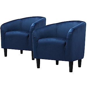 Topeakmart Velvet Accent Chair, Comfy and Modern Velvet Club Chair with Armrest and Sturdy Legs for Living Room/Bedroom Study, Set of 2, Navy Blue