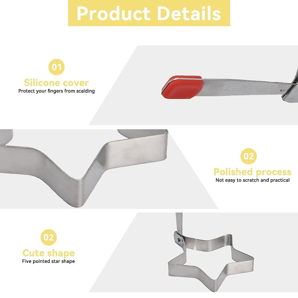 2PCS Cute Egg Rings, Pancake Mold Star Egg Rings Molds for Cooking Egg Shaper Mold Egg Molds for Griddle Egg Ring Mold Stainless Steel Egg Molds Egg Form for Breakfast