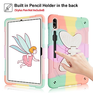 VOFUOE for Samsung Galaxy Tab S9 Plus Case 2023 12.4 Inch with Screen Protector, Butterfly Stand Hard Tablet Cover Shoulder Strap Pencil Holder Kids Girls for Galaxy Tab S9+ SM-X810/X816B/X818U-Pink