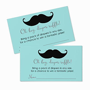 Paper Clever Party Mustache Diaper Raffle Tickets (25 Pack) Boys Baby Shower Games – Invitation Insert Card Set - Size 2x3.5