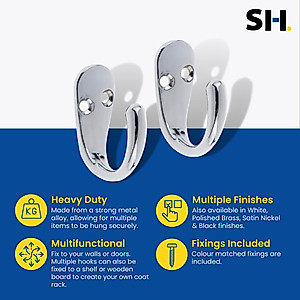 Select Hardware 2X Single Robe Coat Hooks with Screws, Polished Chrome Finish, Door & Wall Mountable for Bathroom Bedroom Living Room Hallway (Pack of 2)