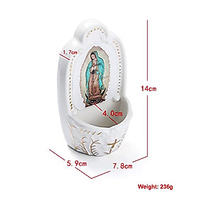 Porcelain Catholic Holy Water Font Our Lady of Guadalupe Holy Water Font for Entrance of Home Church Wall Hanging Decor Great Gift for First Communion, Confirmation, or New Home