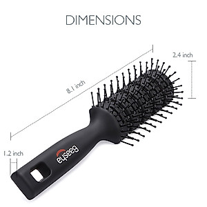 Baasha Hair Brush, Vented Brush for Blow Drying, Mens Short Hair Brush with Ball Tipped Bristles, Best for Wet or Dry Hair - Black