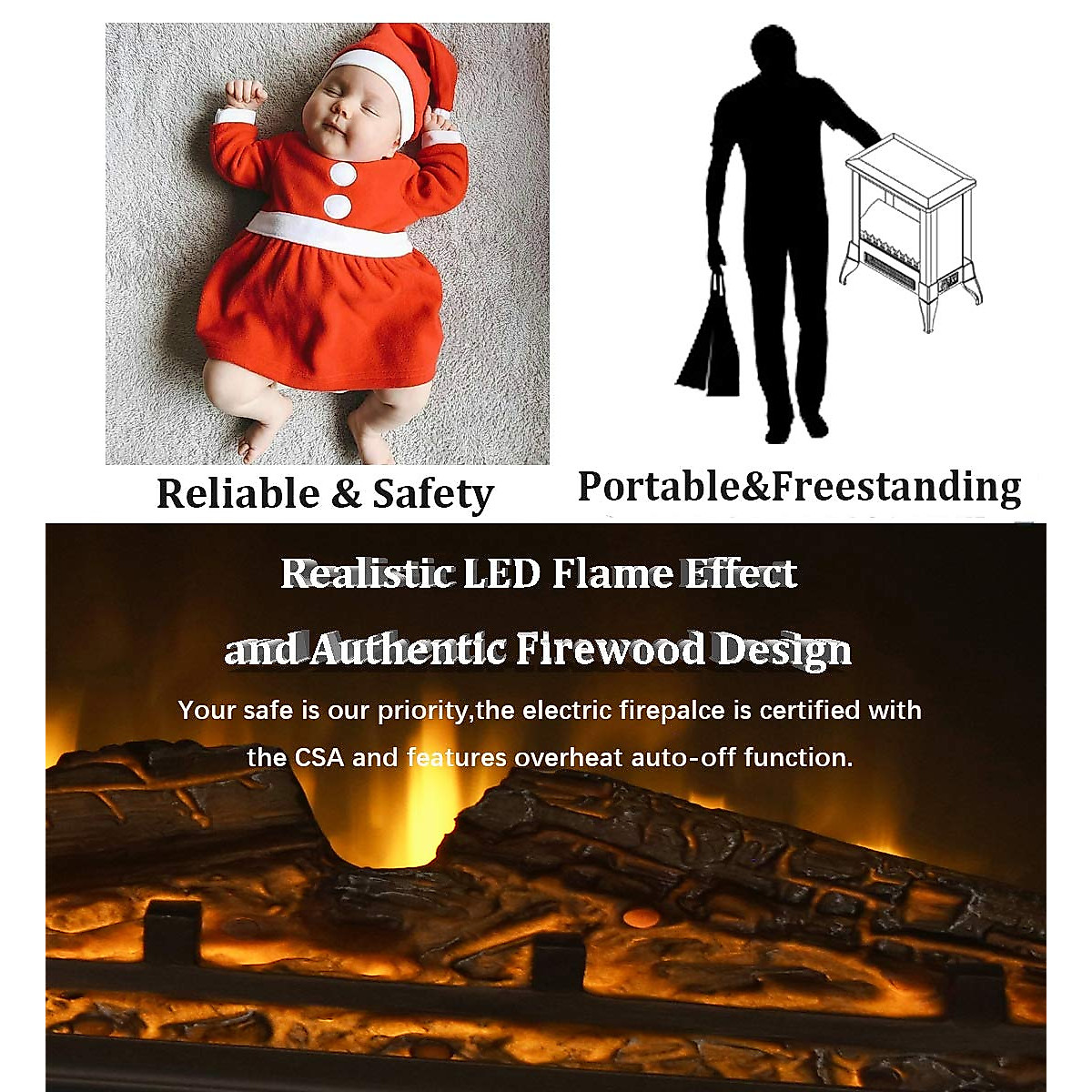 Top Space 18" Electric Fireplace Freestanding