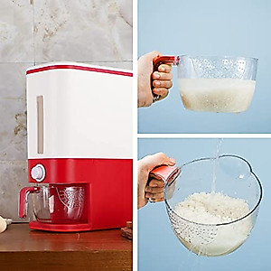 Rubtlamp 20 Lbs Rice Dispenser, Large Dry Food Container With Lid, Rice Storage Container With Measuring Cylinder, Cereal Dispenser Moisture Proof Household Food Dispenser Bucket, For Christmas