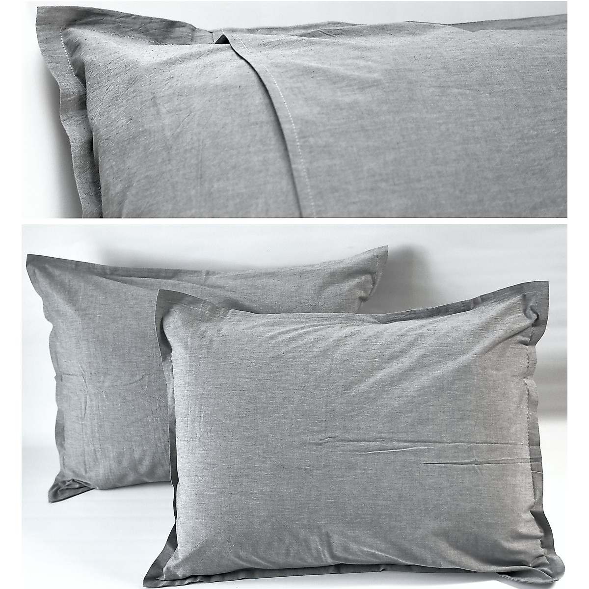 Eikei Washed Cotton Chambray Duvet Cover Solid Color Casual Modern Style Bedding Set Relaxed Soft Feel Natural Wrinkled Look (King, Barely Mauve)