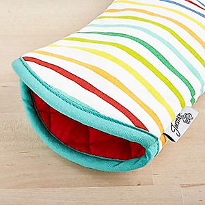 Fiesta Tropical Stripe Oven Mitt Set, 7"x13", Multicolor/Aqua/Yellow/Red/Blue, 2 Piece