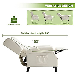 LEISLAND Wingback Recliner Chair with Massage and Heat, Tufted Fabric Arm Chair Sofa, Fabric Accent Chair for Reading, Living Room and Bedroom (Cream)