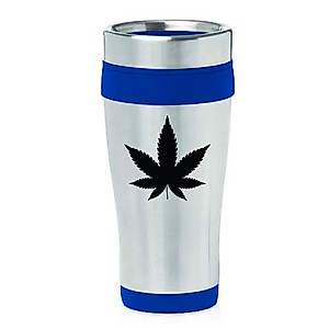 16oz Insulated Stainless Steel Travel Mug Coffee Mug Tumbler Cannabis Marijuana Pot Leaf (Blue)