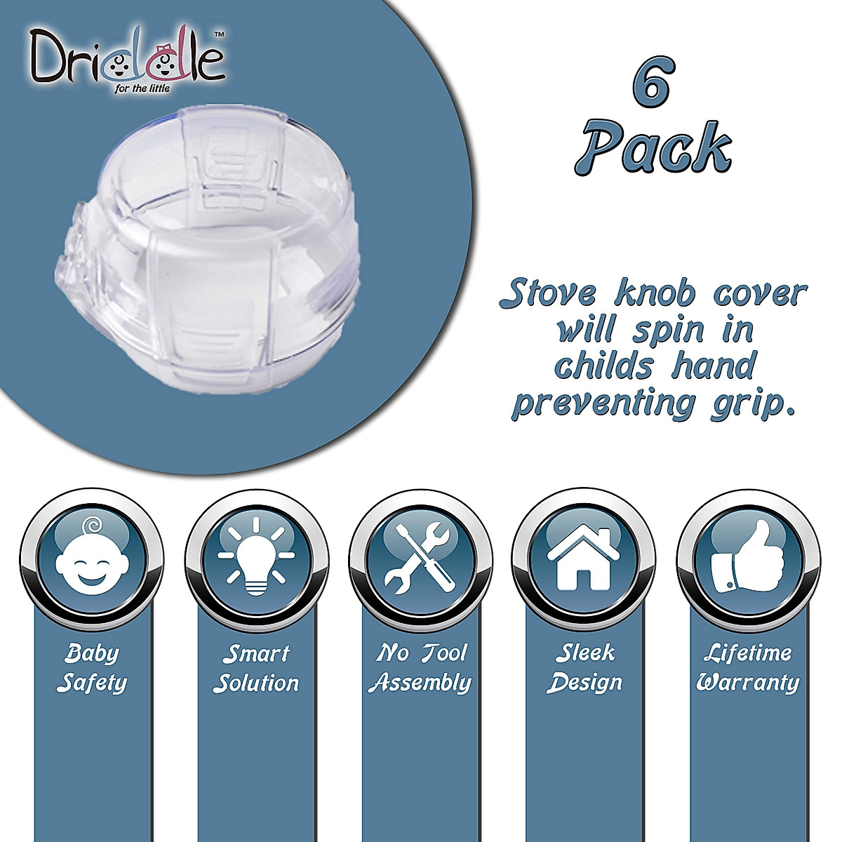 6 Pack Clear Stove Knob Safety Covers - Protect Little Kids with A Child Proof Lock for Oven/Stove Top/Gas Range - Baby/Toddler Kitchen Safety Guard - Check Dimensions