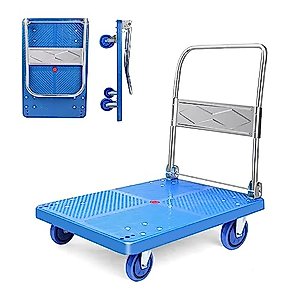 Heavy Duty Platform Hand Truck for Moving, Folding Flatbed Dolly with 360 Degree Swivel Wheels Foldable Push Hand Cart for Loading and Storage (S)