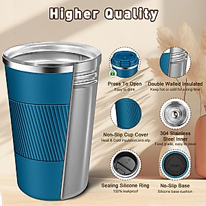 Coffee Travel Mug 12oz & 17oz, Insulated Coffee Mug with Lid, Leakproof Coffee Thermos, Coffee Tumbler for Hot&Cold Drinks, Stainless Steel Reusable Thermal Cup for Men Women