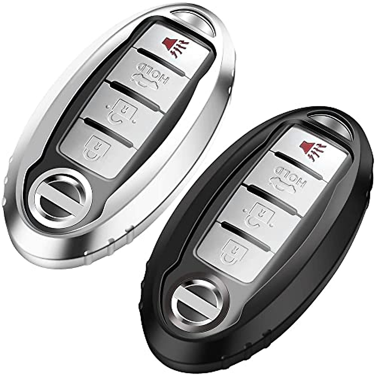 Lcyam Key Fob Cover for 3/4/5 Button Nissan Rogue Altima Maxima Sentra X Trail Patrol Murano Pathfinder Serena Kicks Armada Versa Accessories, Sliver and Black