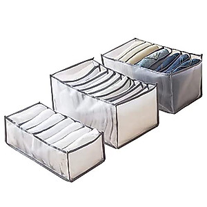 SALOMOCA 3 Set Cloth Drawer Organizer Nylon Fabric Foldable Storage Box Closet Compartment Dividers Clothes Collapsible Organization for Tshirt Jeans Pants(Grey, 7/9 Cells)