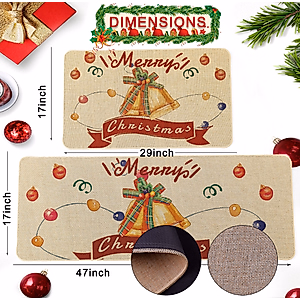 LISIBOOO Christmas Kitchen Rug - Kitchen Mat Set Non Skid Kitchen Rugs and Mats Anti Fatigue Kitchen Floor Mats Rubber Back Absorbent Washable Christmas Kitchen Rug Set 2 Piece 17''x29''+17''x47