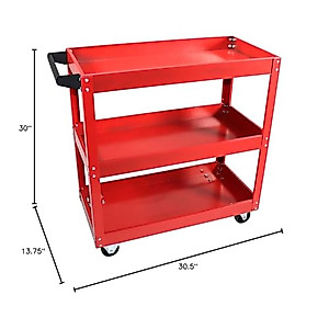 Dragway Tools 3 Tray Service Utility Cart 150 LBS Load Capacity with Swivel 360° Wheels Tool Cart Multifunctional