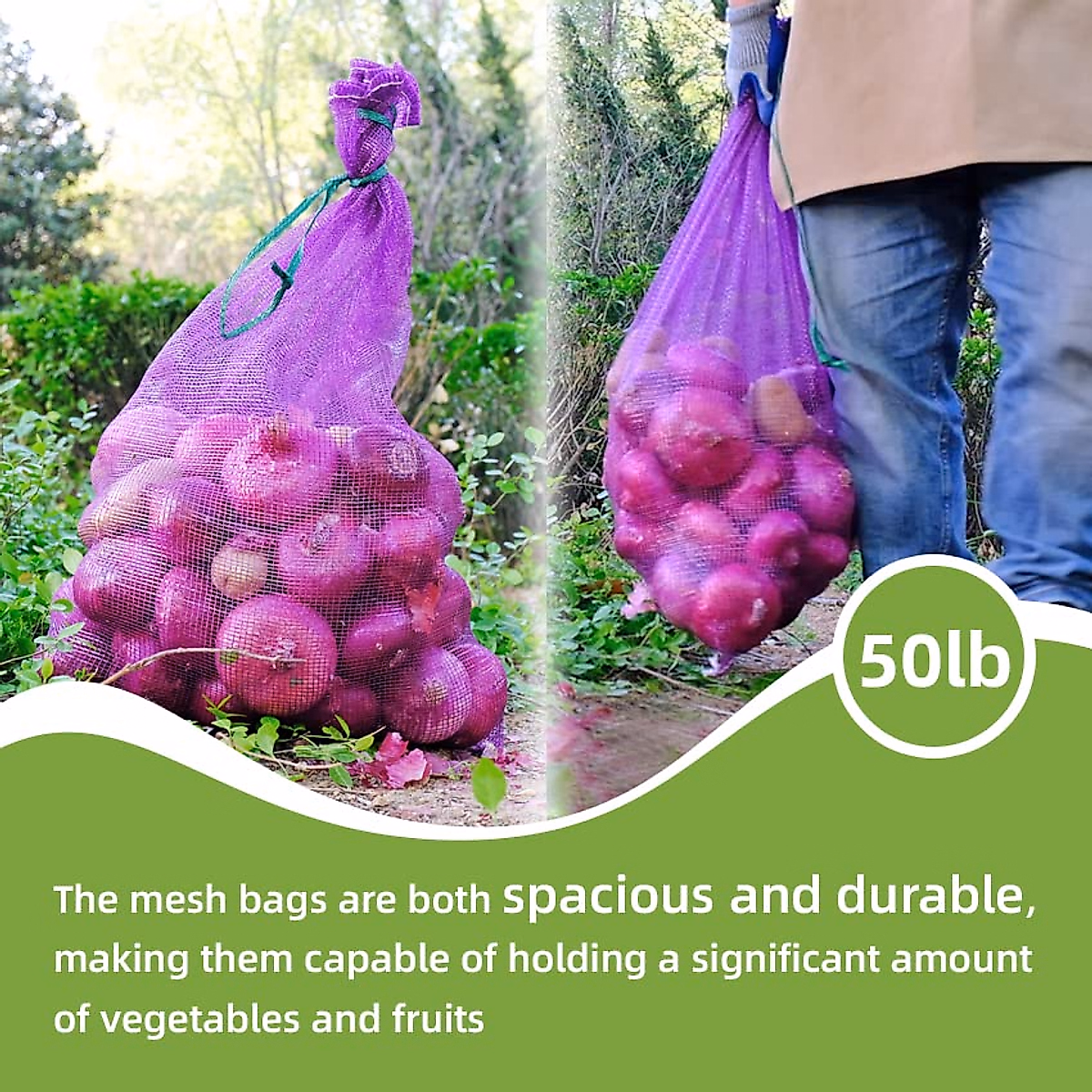 deebree Crawfish Sacks, 21"×35" Extra Large Onion Bags 50lb Capacity Heavy Duty Mesh Bags for Vegetables Seafood, Net Produce Storage Bags for Potato Shellfish Oyster Firewood, Purple 10 Pack