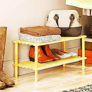 2-Tier Stackable Wood Panel Shoes Rack, Natural shoe rack storage organizer