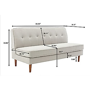 Aoowow Modern Armless Futon Sofa, Living Room Couch,Mid-Century Tufted Linen Upholstered Sofa Couch with Wood Legs for Compact Living Space, Apartment (Beige)