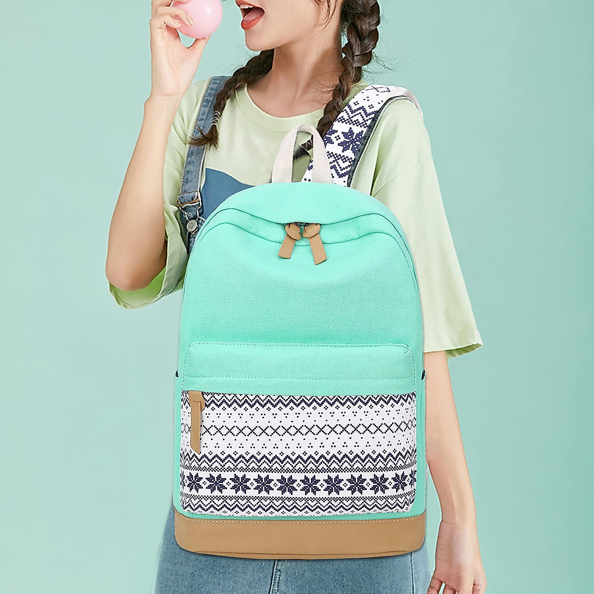 School Backpacks for Teen Girls Lightweight Canvas Backpack Bookbags Set Medium