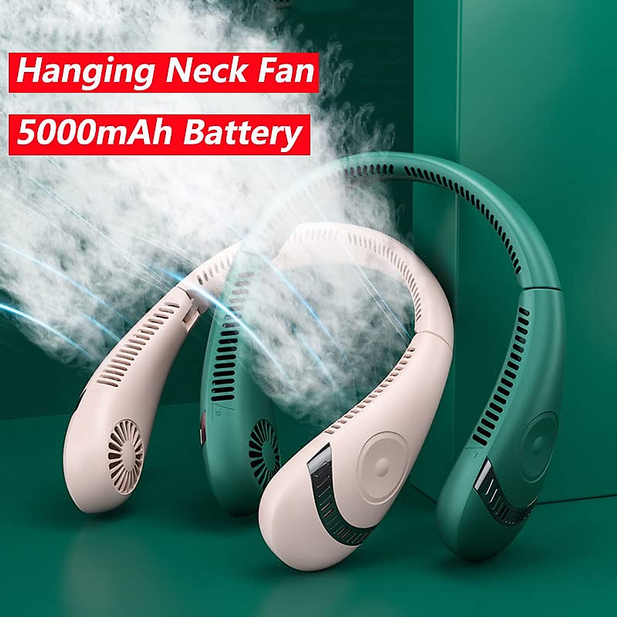 bahilok Hanging Neck Fan Foldable Summer Air Cooling Portable USB Rechargeable Bladeless Mute Fans for Outdoor Sports，5000mAh (pink)