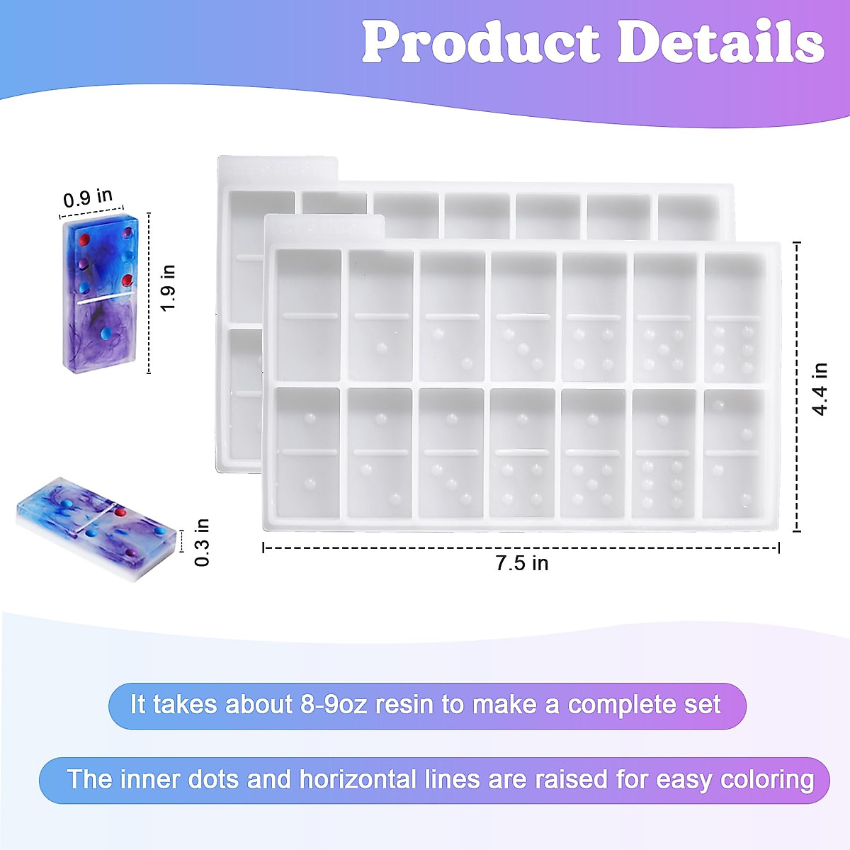 LET'S RESIN Resin Molds, Double 6 Domino Resin Molds 28 Cavities Domino Molds for Resin Casting Standard Size, Silicone Dominos Mold for Epoxy, Clay, Keychain & Jewelry,Glossy & Durable