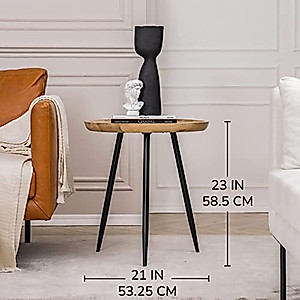 MH London Side Table - Dilan Tri Pin Small Table. Exclusively Designed Hand-Crafted Small Nightstand. Solid Wood Round End Table. Contemporary Accent Table for Bedrooms, Living Rooms and Home Office