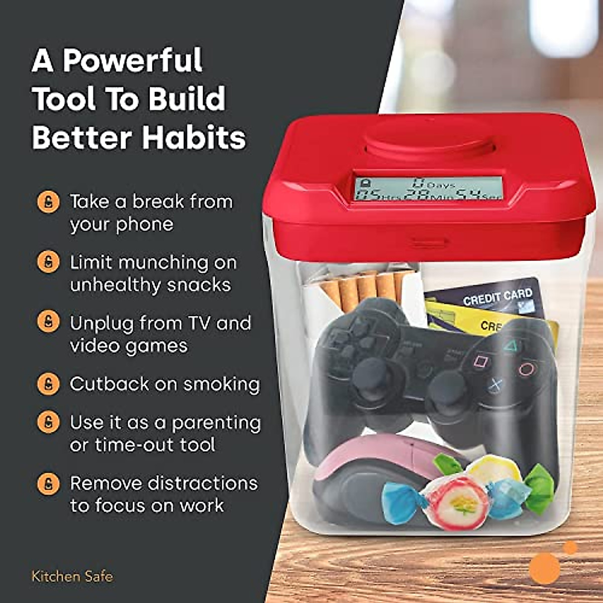 Cell Phone Lock Box with Timer - Phone Jail Timed Lock Box - KSafe Time Lock Box for Snacks, Food & Cell Phones - Phone Safe Box with Timer & Snack Lock Box (Medium, Blue Lid + 5.5” Clear Base with Access Port)