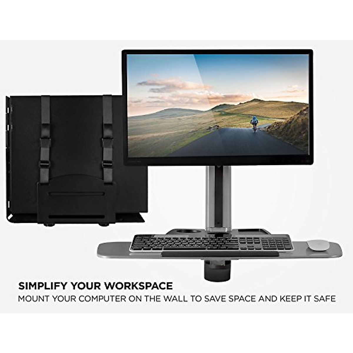 Mount-It! CPU Wall Mount Bracket, Desktop Computer Tower Holder with Safety Straps, Heavy Duty Size Adjustable CPU Holder, Steel, Black, 22 Lbs Capacity, Saves Floor and Desk Space