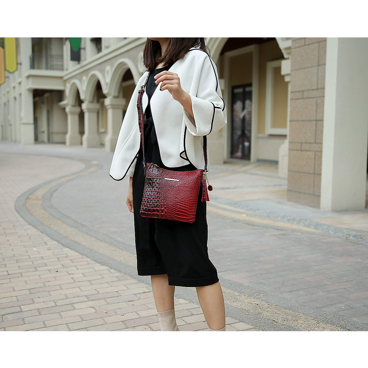 MKF Crossbody Bags for Women – PU Leather Pocketbook Handbag – Medium Side Messenger Purse, Shoulder Strap Black