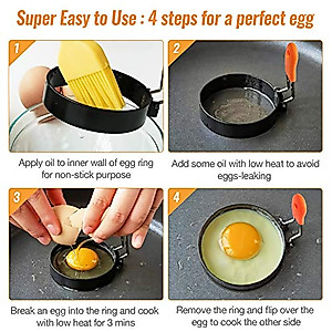 meidong Egg Ring 3 Packs in 3 Sizes Anti-Scald Egg Rings for Frying Leak-Proof with an Oil Brush Fold-up Stainless Handle Nonstick Egg Rings Mold (3 + 3.6 + 4.2 inch)