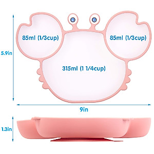 Qshare Toddler Plate, Portable Baby Plates for Toddlers and Kids, BPA-Free Strong Suction Plates for Toddlers, Dishwasher & Microwave Safe Silicone Placemat 9x6x1.4 inch