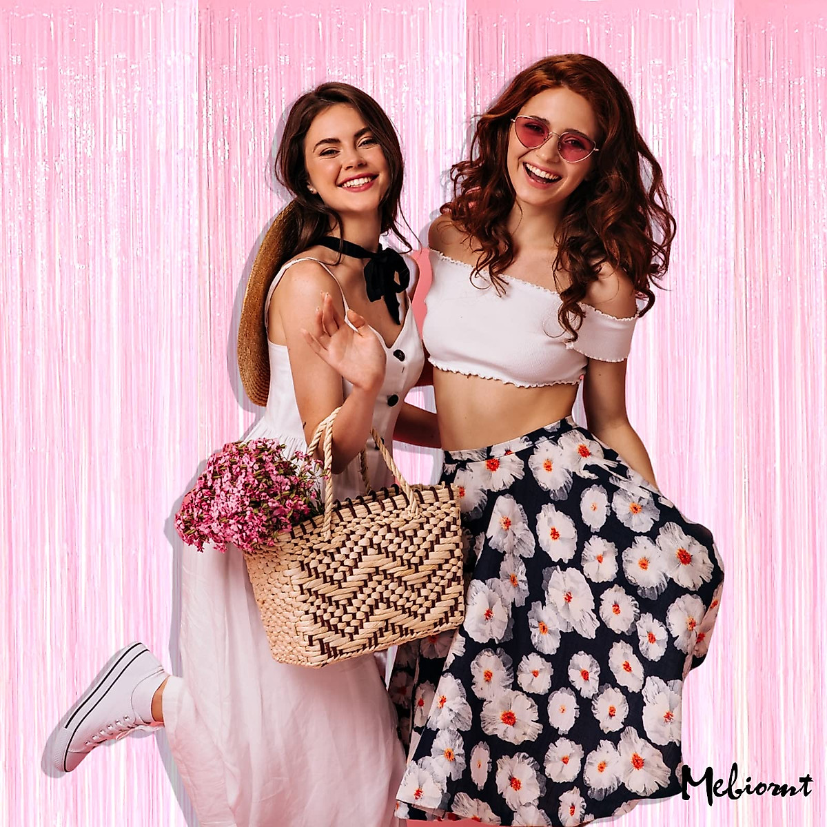 4 Pack Pink Fringe Curtain Backdrop, 3.2Ft x 6.6Ft Metallic Tinsel Foil Fringe Streamers Curtains Background for Photo Booth Birthday Wedding Baby Shower Party Thanksgiving Christmas Decorations