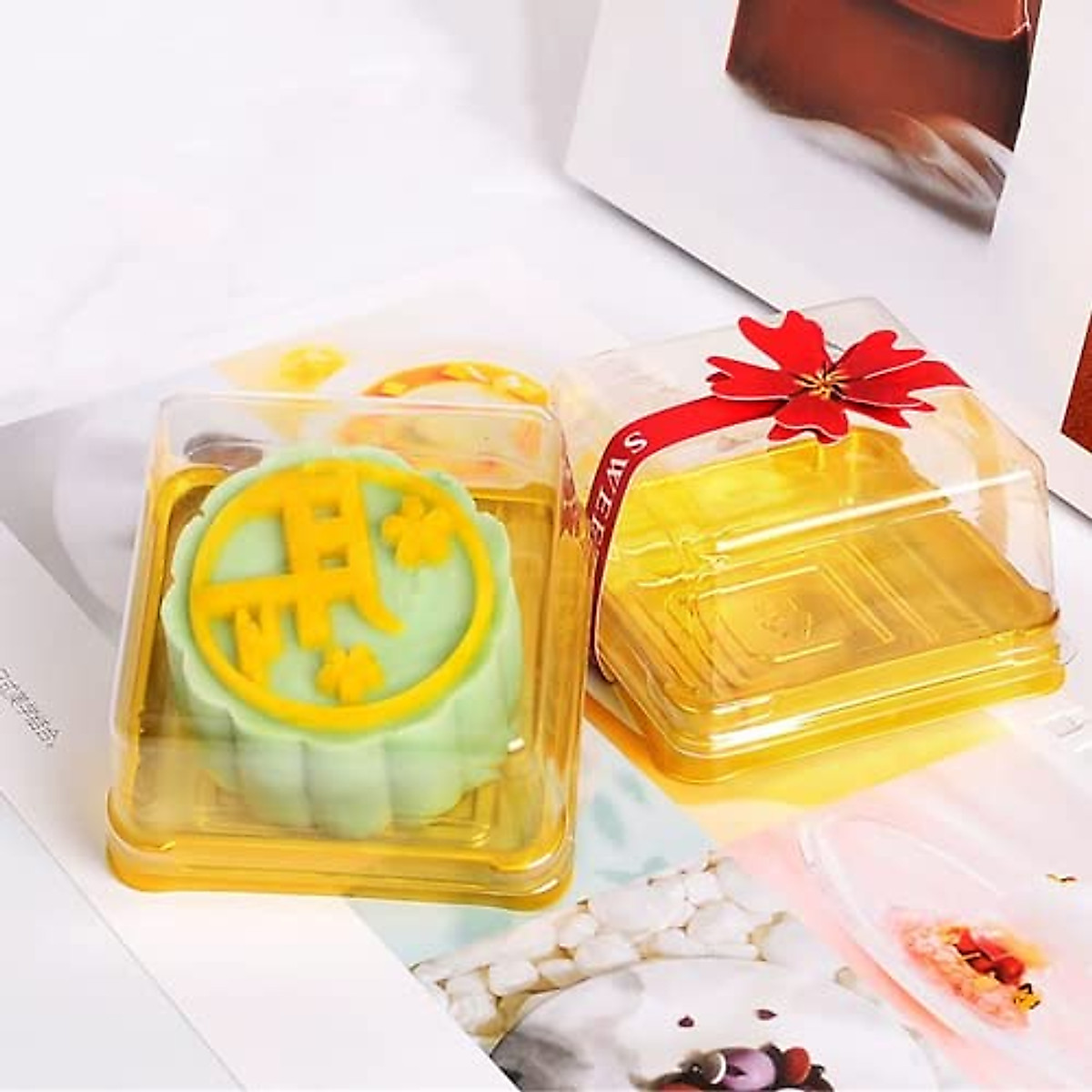 50 Pack Gold bottom Clear cover plastic mini cake box - muffin box - moon cake box - mung bean cake snow Mei Niang box（bottom 2 Inch X high 1-1/2 Inch）