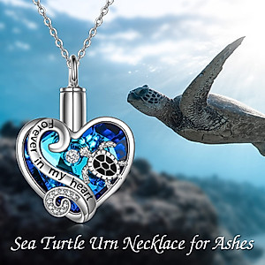 WINNICACA Cremation Jewelry for Ashes for Women Sterling Silver Sea Turtle Urn Necklace for Ashes with Heart Crystal Keepsake Memorial Urn Jewelry Turtle Jewelry for Human Ashes of Loved Ones
