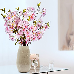 Grand Verde Artificial Apple Blossom Silk Flowers Tree Branches 33” Long Stems Faux Bouquet for Tall Vase Indoor Home Decor DIY Wedding Centerpiece Decoration, Bulk 3pcs (Pink)