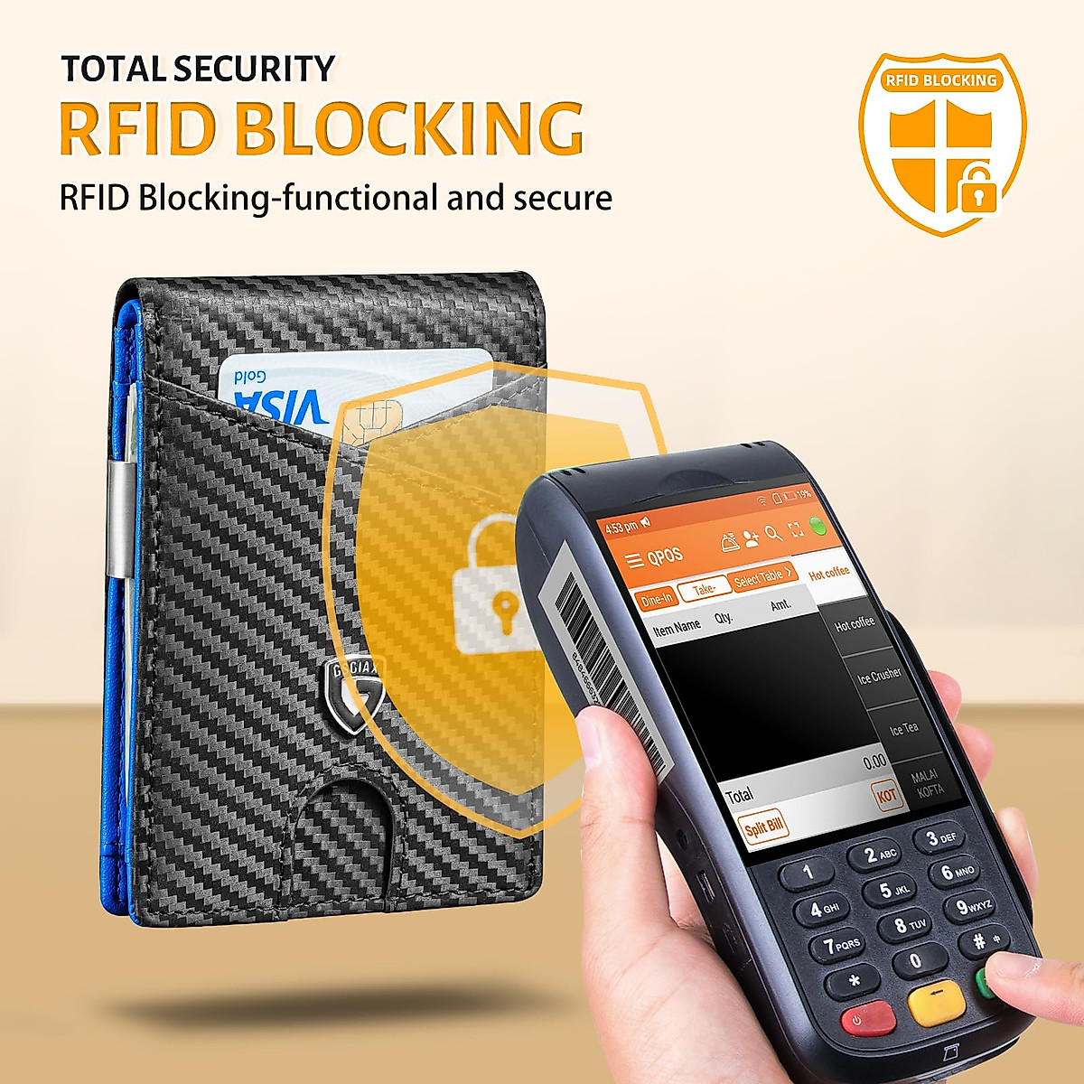 GSOIAX Slim Leather RFID Bifold Wallet for Men with Money Clip and 12 Credit Card Holders - Minimalist Front Pocket Wallet with ID Window, Cool Groove Design (Carbon blue)