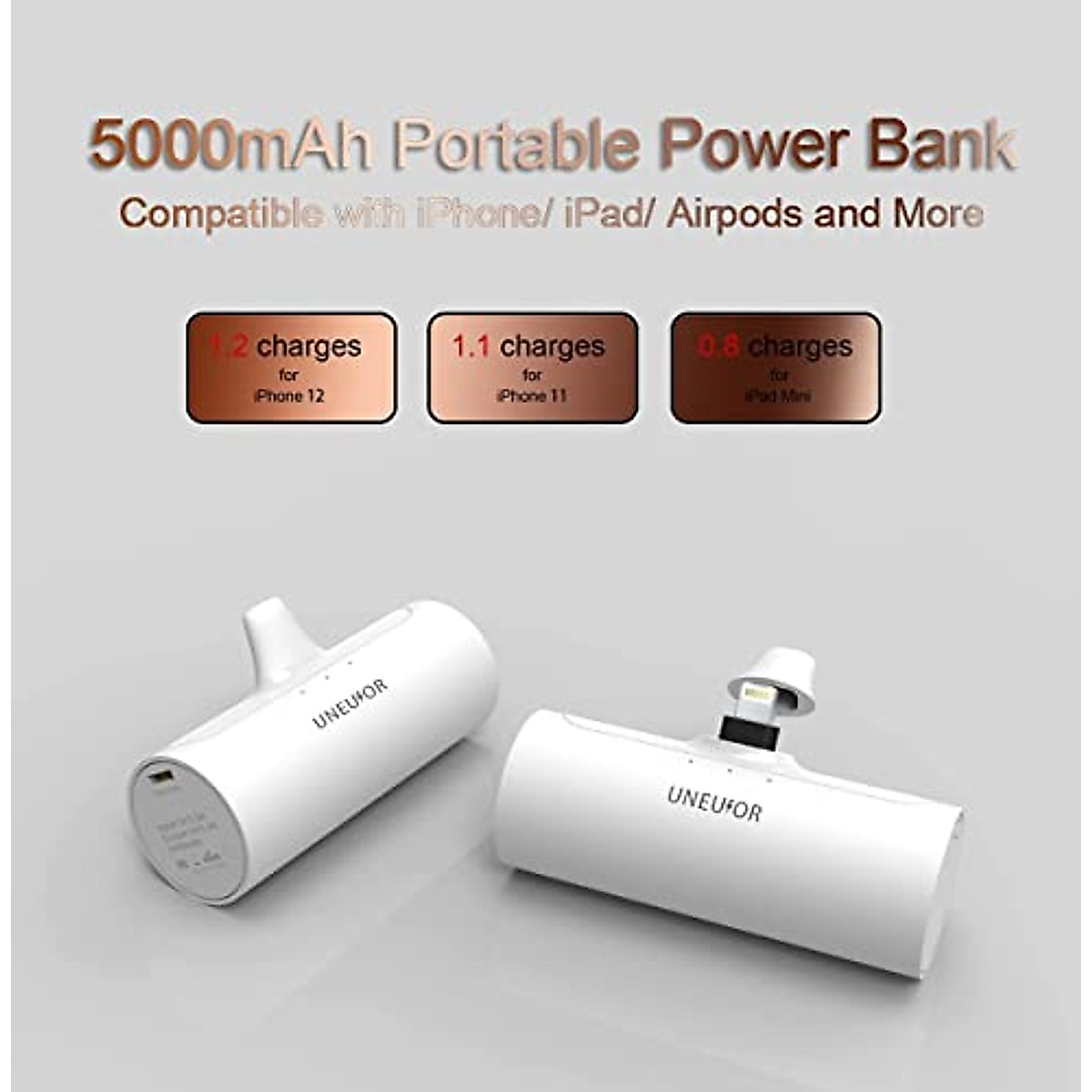 Mini Portable Charger Built in Cable 5000mAh Power Bank Ultra-Compact Battery Pack Phone Charger Portable Fast Charging Compatible with iPhone 14/14 Pro Max/13/13 Mini/13 Pro Max/12/12 (White)