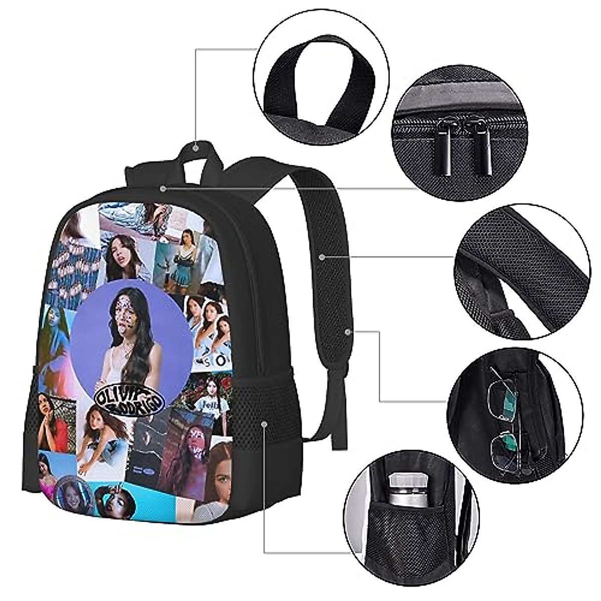 TUNLEY Olivia Singer Rodrigo Backpack Large Capacity Leisure Travel Backpack Book Bag Outgoing Daypack 12.5x5.5x16.5 inch