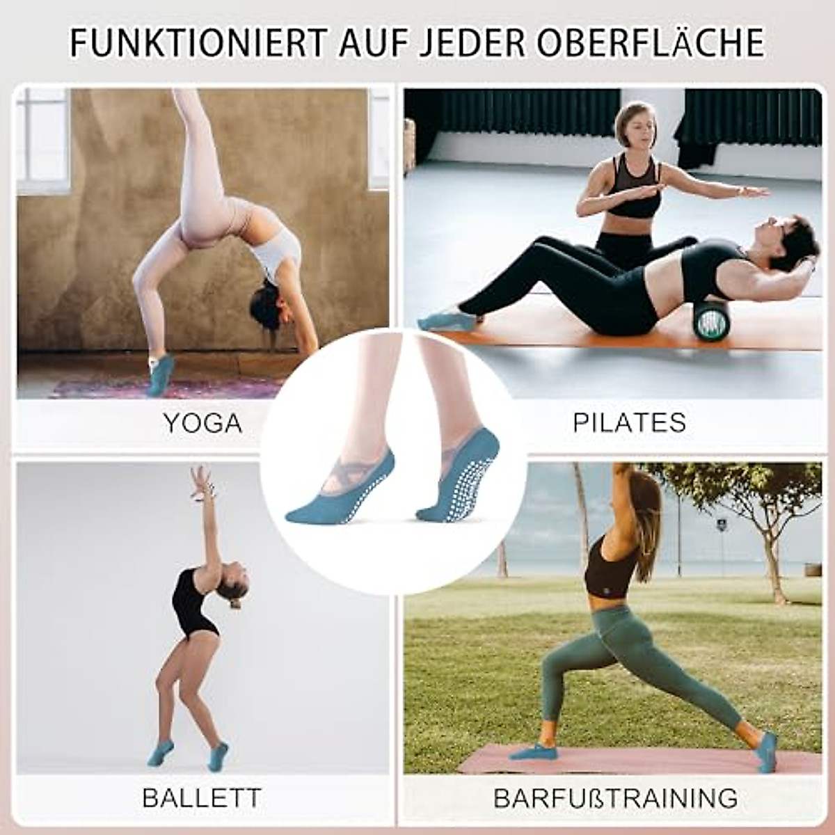 Minmex Yoga Socks for Women-1 Pairs Thin Non Slip Grip Socks with Straps for Pilates,Ballet, Dance, Barefoot Workout Blue