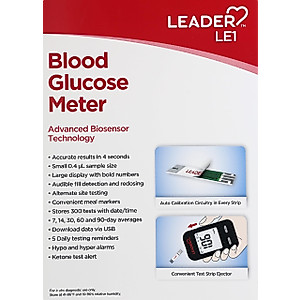 LEADER Blood Glucose Meter for Diabetes, Advanced Biosensor Technology, No-Coding, Fast Accurate Results, for Adults and Kids 12+, Compatible with LEADER Test Strips only, 1 Unit