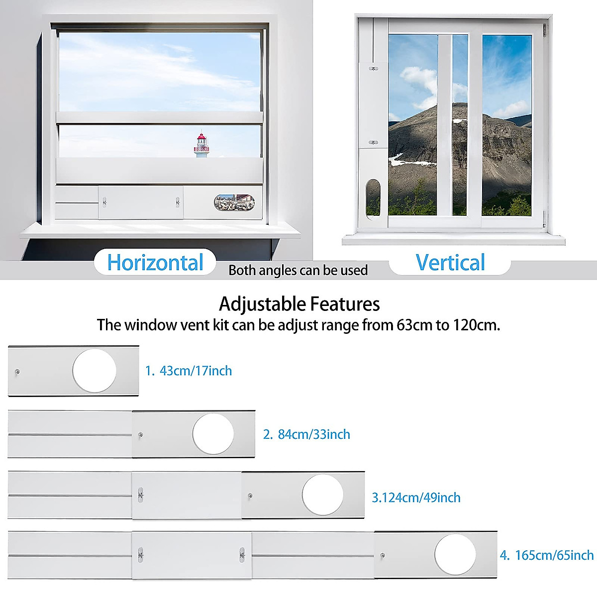 JTooloife Portable Air Conditioner Window Kit for AC Unit, Sliding AC Vent Kit Portable Window Slide Kit Plate Adjustable Length with Exhaust Hose Coupler(5.9 Inches)