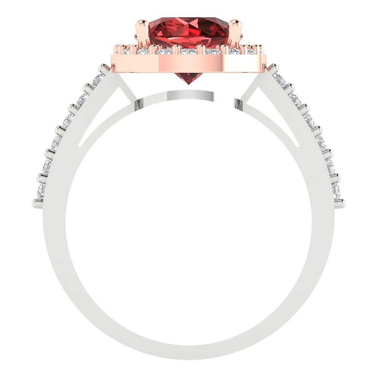 Clara Pucci 2.40 ct Round Cut Solitaire Halo Natural Red Garnet Engagement Promise Anniversary Bridal Ring 18K White & Rose Gold 8.5