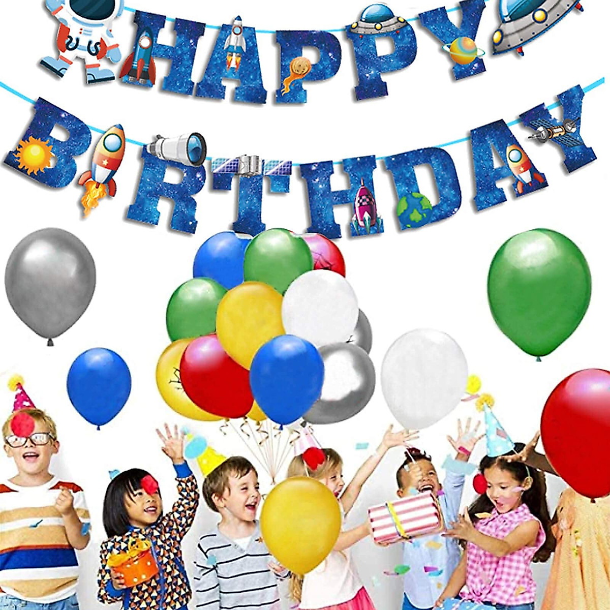 Space Party Decorations, Outer Space Theme Birthday Supplie, Solar System Hanging Banner Astronaut, Spaceship Rocket Galaxy Party Decor, Planet Birthday Party Banner for Boys Kids