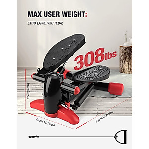 Stair Steppers for Exercise, Mini Stepper with Resistance Bands Portable Stair Climber Fitness Step Machine with LCD Monitor for Home Gym Office Workout Exercise Equipment, Red