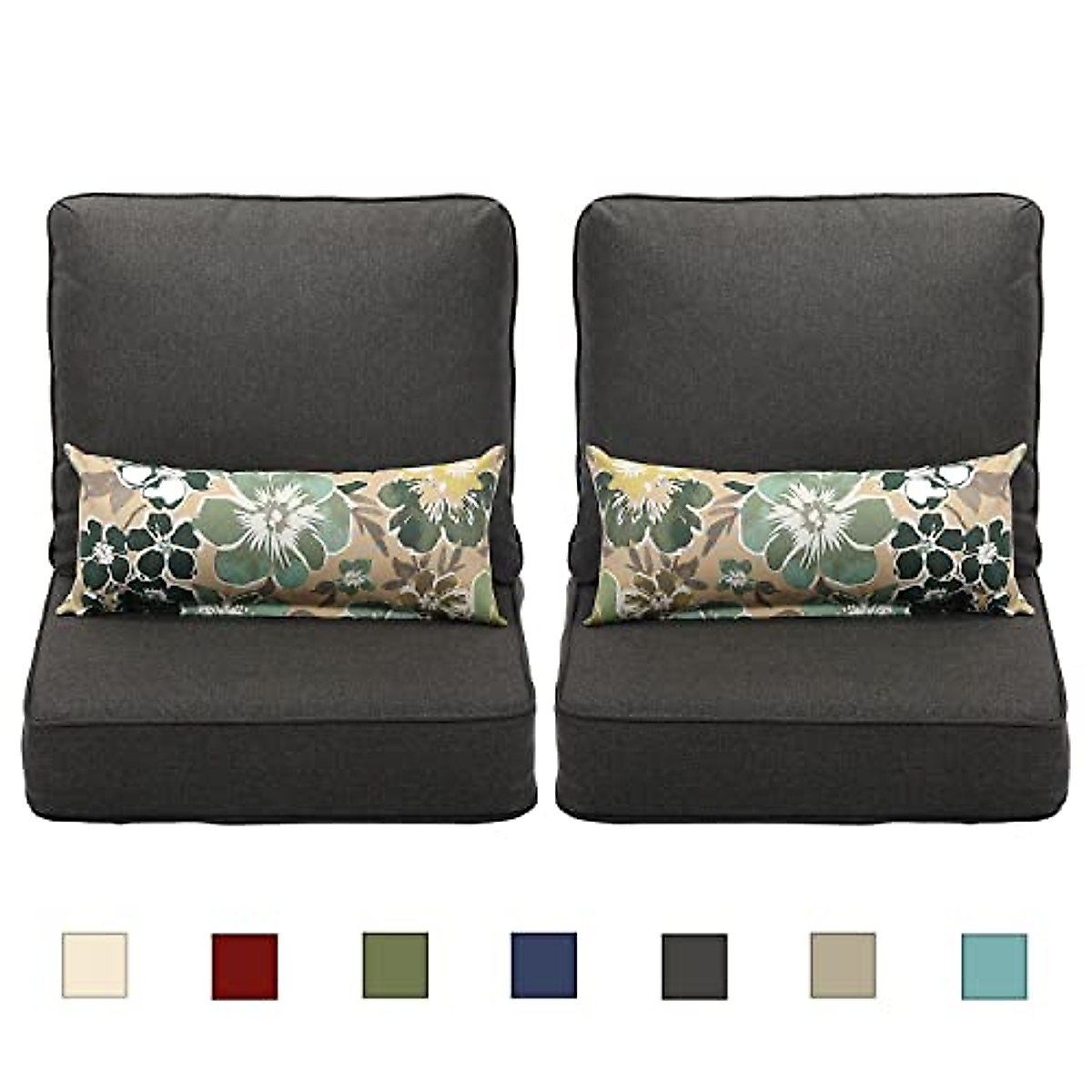Aoodor 23” x 25.6” Patio Furniture Outdoor Deep Seat Single Chair Sofa Cushion Back Olefin Fabric Slipcover Sponge Foam - Charcoal Color Set of 2 (2 Back 2 Seater 2 Pillow )