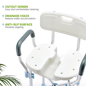 OasisSpace Shower Chair with Armrests and Back 500lbs, Non-Slip Bath Support Recovery Chair and Upgraded U-Shaped Shower Seat for Elderly,Handicap,Disabled,Seniors& Pregnant, Cutout for Easy Cleaning