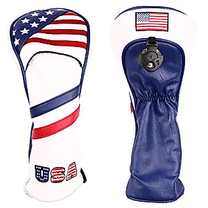 1 3 5 Golf Headcovers USA Stars and Stripes White Vintage Retro Patriotic Driver Fairway Wood Cover