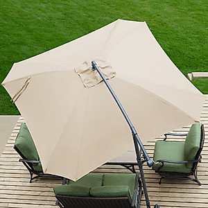 Aoodor Offset Square Patio Umbrella 8.7‘ Cantilever Hanging Market Umbrella Water Resistant UV Protection Brown- Base Not Included